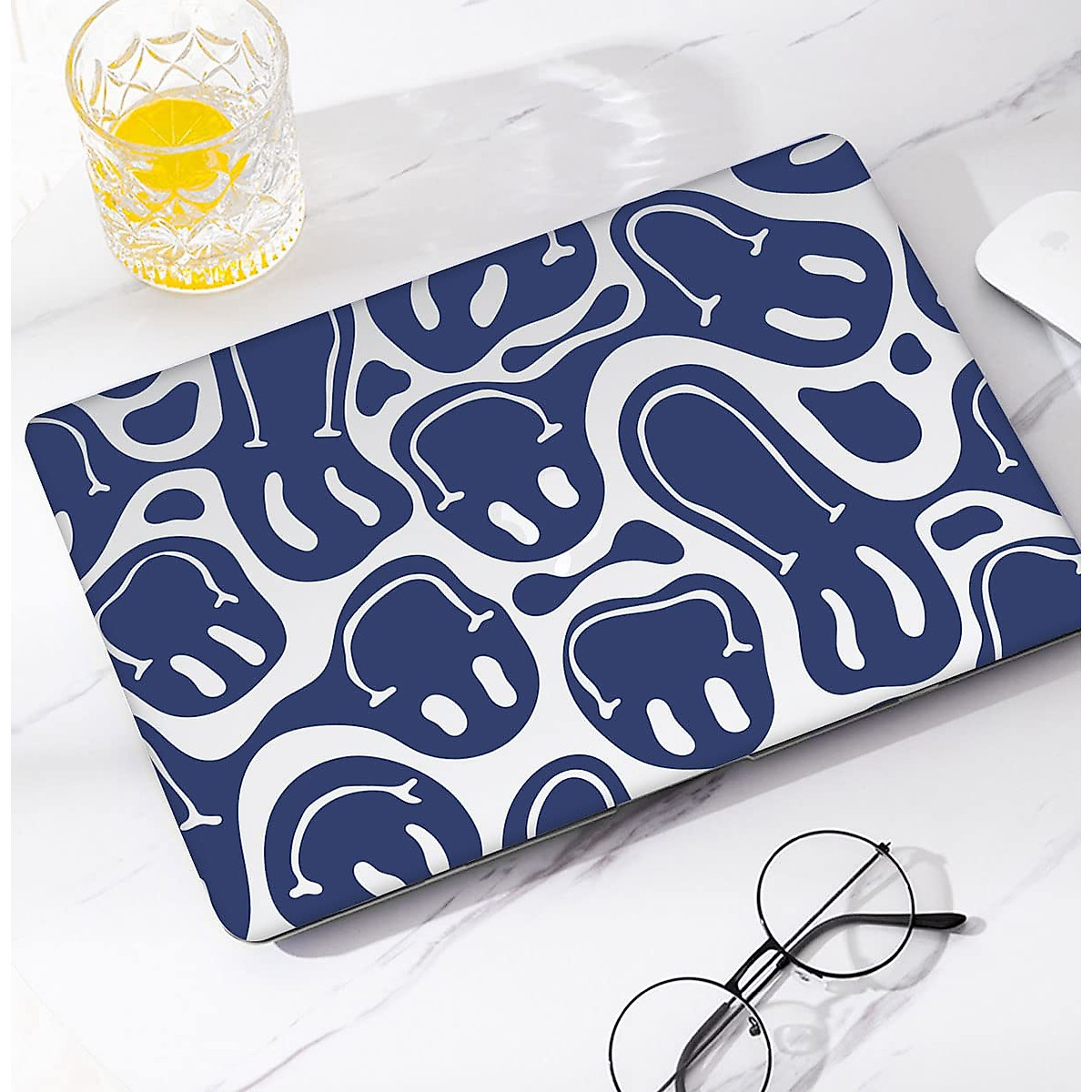 Watbro compatible MacBook Air 13 inch laptop case 2018 2019 2020 Release A2337 M1/A2179/A1932, Retro 70's Smiley pattern case, suitable for MacBook Air 2020 with Touch ID