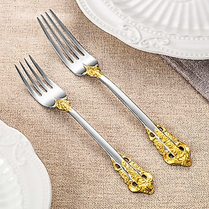 KEAWELL Luxury Dinner Fork, Set of 4, 18/10 Stainless Steel, 8 Inches, Dishwasher Safe, Mirror Polished, Silverware Fork Set (Gold Accent)