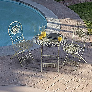 ALPINE 3-Piece Floral Bistro Outdoor Conversation Set for Patio, Yard, Garden, 28-Inch Tall, White