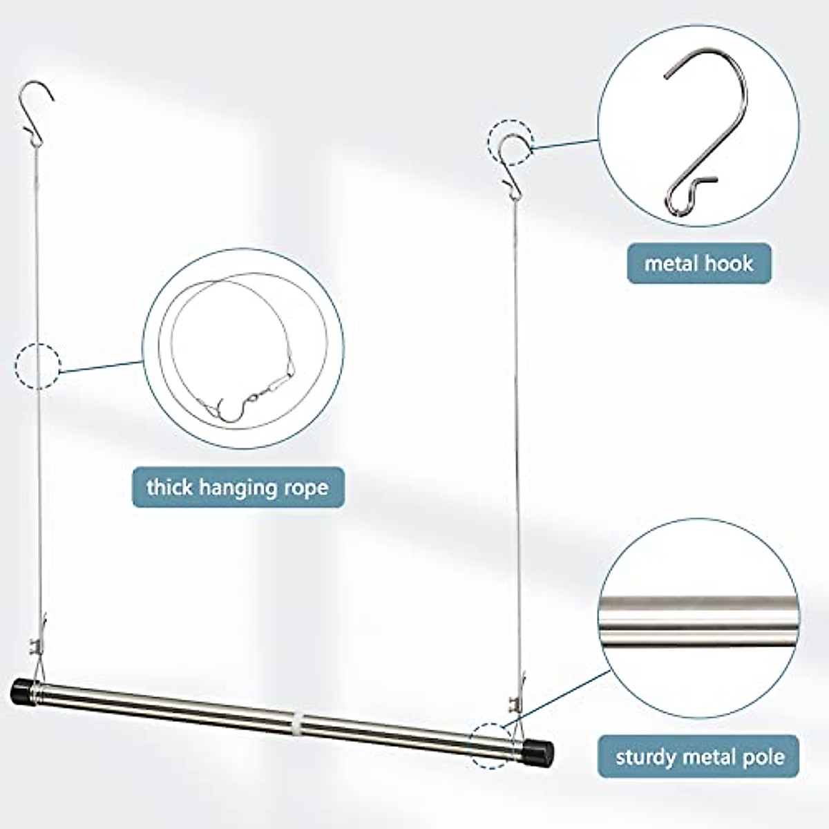 Double Closet Rods for Hanging Clothes, 15 to 39 Inch Adjustable Hanging Closet Bar - Heavy Duty Closet Poles Extender for Wardrobe Storage, Silver