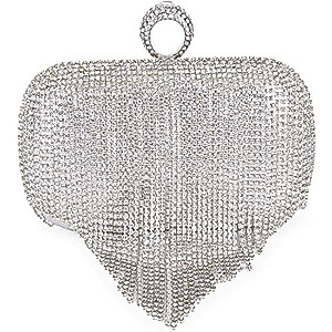 UMREN Women Crystal Tassel Clutch Purses Evening Clutch Bag Rhinestones Handbag for Wedding Party (One Size, Silver)