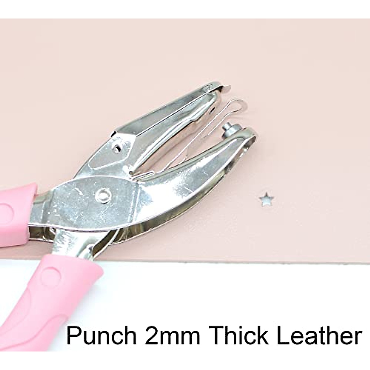 Star Shape Single Paper Hole Punch, 1 Pack 6.3 Inch Length 1/4 Inch of Diameter of Hole Handheld Puncher with Pink Soft Thick Leather Cover(Star 1/4 inch)