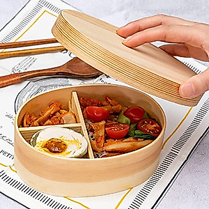Miraclekoo Wooden Lunch Box for Kids/Adult,Japanese Bento Box with divider Wood Bento Lunch Box for Picnicking Office Hiking Camping