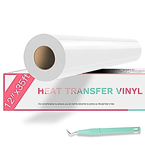 HTVRONT HTV Vinyl Rolls Heat Transfer Vinyl - 12" x 35ft White HTV Vinyl for Shirts, Iron on Vinyl for Cricut & Cameo - Easy to Cut & Weed for Heat Vinyl Design (White)