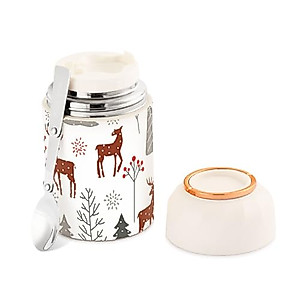 JUNZAN Christmas Spruces Deer Kids Womens Insulated Food Jar Containers with Spoon 17oz/500ml Containers With Lids Stainless Steel Vacuum Leak Proof Lunch Container for Keep Food Hot
