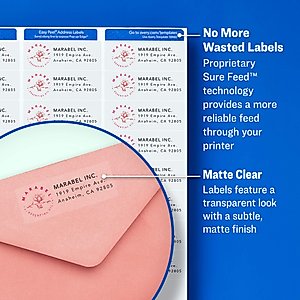 Avery Printable Return Address Labels with Sure Feed, 0.5" x 1.75", Matte Clear, 2,000 Blank Mailing Labels (05667)