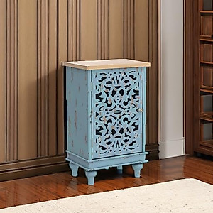 PHI VILLA Small Accent Storage Cabinet with Single Door - Decorative Nightstand for Living Room Bedroom, End Side Table Cabinet Blue