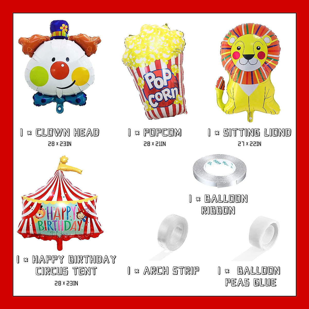 Carnival Theme Party Decorations, Circus Carnival Party Decoration Including Carnival Backdrop,Tablecloth, Latex Balloons and Lion & Popcorn Aluminum film balloon for Party Decorations Supplies