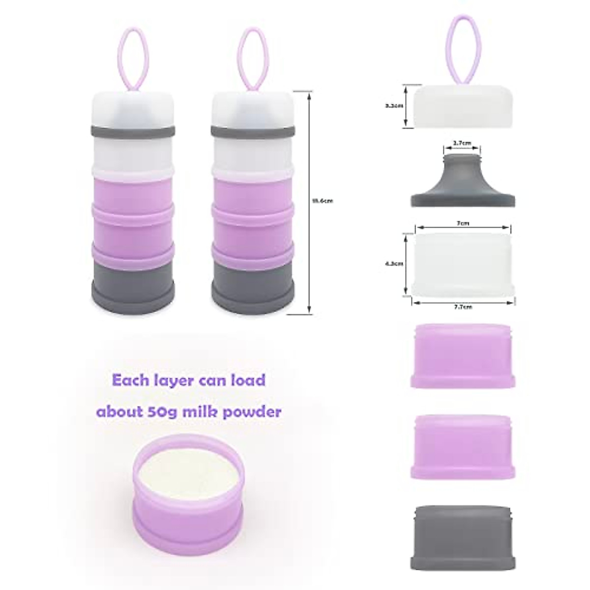 LADISO Baby Formula Dispenser, Portable Milk Powder Dispenser Container, Baby Feeding Travel Storage Container, formula mixer, formula holder, BPA Free, 4 Compartments, 2 Packs, dispensador de fórmula