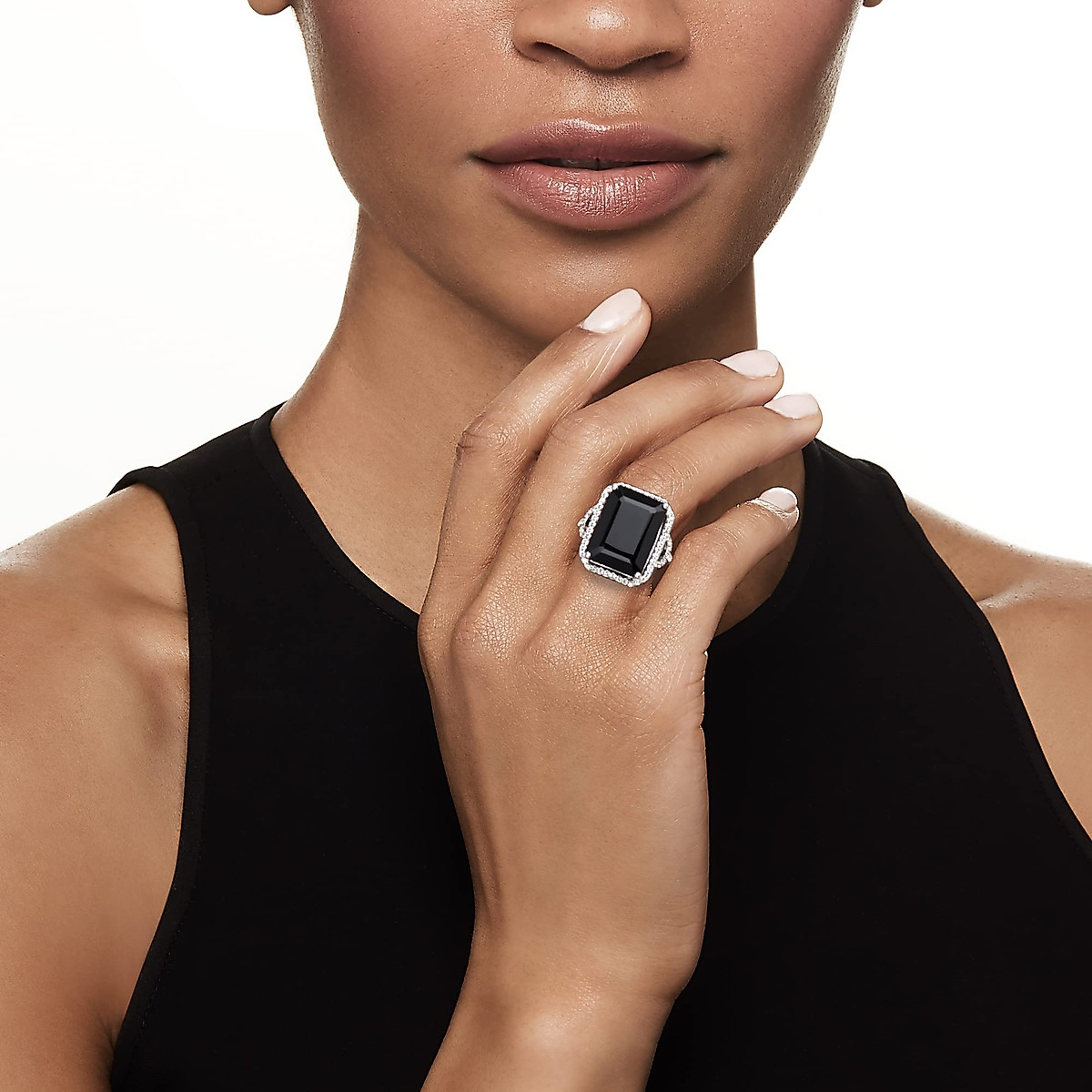 Ross-Simons Onyx and .90 ct. t.w. White Topaz Ring in Sterling Silver. Size 8