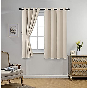 MIUCO Room Darkening Grommet Blackout Window Curtains for Living Room Curtains Panels Set of 2 52x63 Inch Begie, 2 Tie Backs Included