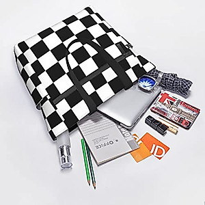 suzpngi black white check Casual Tote Bag Multi-functional Shoulder Bag for Gym Work Travel Shopping