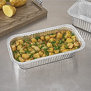 Restaurantware Foil Lux 12.5 x 6.5 Inch Loaf Foil Pans 25 Oven-Ready Foil Trays Lids Sold Separately 1/3 Third-Size 5 LB Silver Aluminum Disposable Baking Pans Freezable