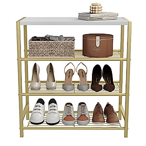 HOMEFORT 4-Tier Shoe Rack, Shoe Storage Shelf, Industrial Shoe Tower, Narrow Shoe Organizer for Closet Entryway, Small Shoe Rack Table with Durable Metal Shelves, Gold