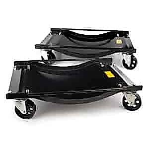 JEGS Wheel Dollies | 1,000 Lbs Capacity (Each) | Overall Size: 24 “ L x 15.5 “ W x 5 “ H | 3-1/2 “ Wheel Diameter | Accepts 15 “ Sectional Width Tire | Black Powdercoated | Set of 2