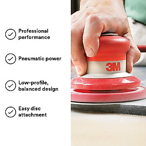 3M Random Orbital Sander – Pneumatic Palm Sander – 5” x 3/16” Diam. Orbit – Stikit Disc Pad – For Wood, Composites, Metal – Original Series, 20317