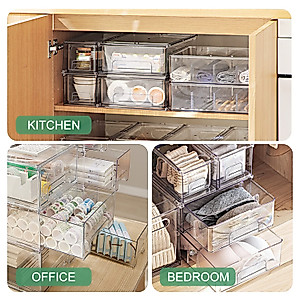 Yatmung 2 Pack | Large - Stackable Fridge Drawers - Clear drawer pull out refrigerator organizer bins - Food, Pantry, Freezer, Plastic kitchen organizing - Fridge organization and storage containers