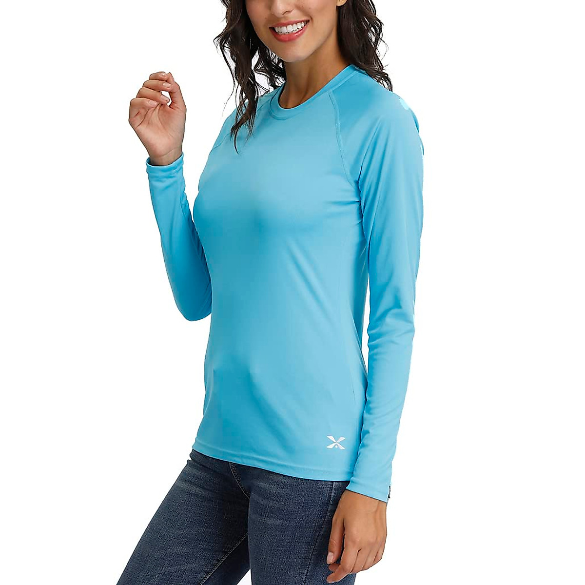 Women's UPF 50+ Sun Protection Long Sleeve Performance Active Top Shirts Fitness Workout Running Sports Leisure T-Shirt (L, Sky Blue)