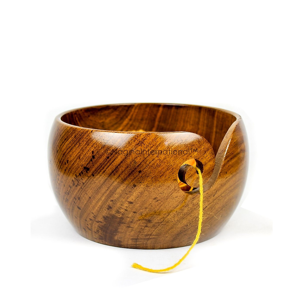 Nagina International Dark Rich Deep Wood Crafted Premium Polished Yarn Storage Bowl with Spiral Yarn Dispenser