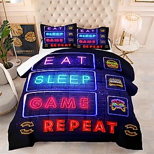 NINENINE Gaming Bedding Sets Twin for Boys Kids Teens,Gamer Comforter Bedding Set,Purple Blue Bed Set for Boys,Kids Comforter Set for Boys with 1 Comforter 1Pillowcase