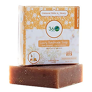 360Feel Oatmeal Milk & Castile Handmade Soap Bar - Warm inviting fragrance - exfoliant - Essential Oil Natural Soaps- Great as Anniversary Wedding Gifts Christmas stocking stuffer Honey, Brown, 5 Oz