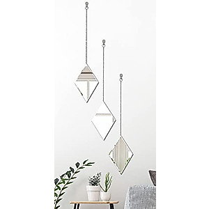 LYLDACER Yanliff Diamond Shape Decorative Wall Mirror.Set of 3,Hanging Chain Frameless Mirror. 8X13inches,Small Decor Mirror.