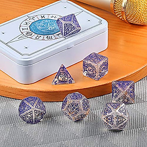 DNDND Giant DND Dice Set,7 PCS Translucent Polyhedral D&D Dice Set with Gift Metal Box for Dungeons and Dragons DND Rolling and Table Games (Translucent with Purple Number)