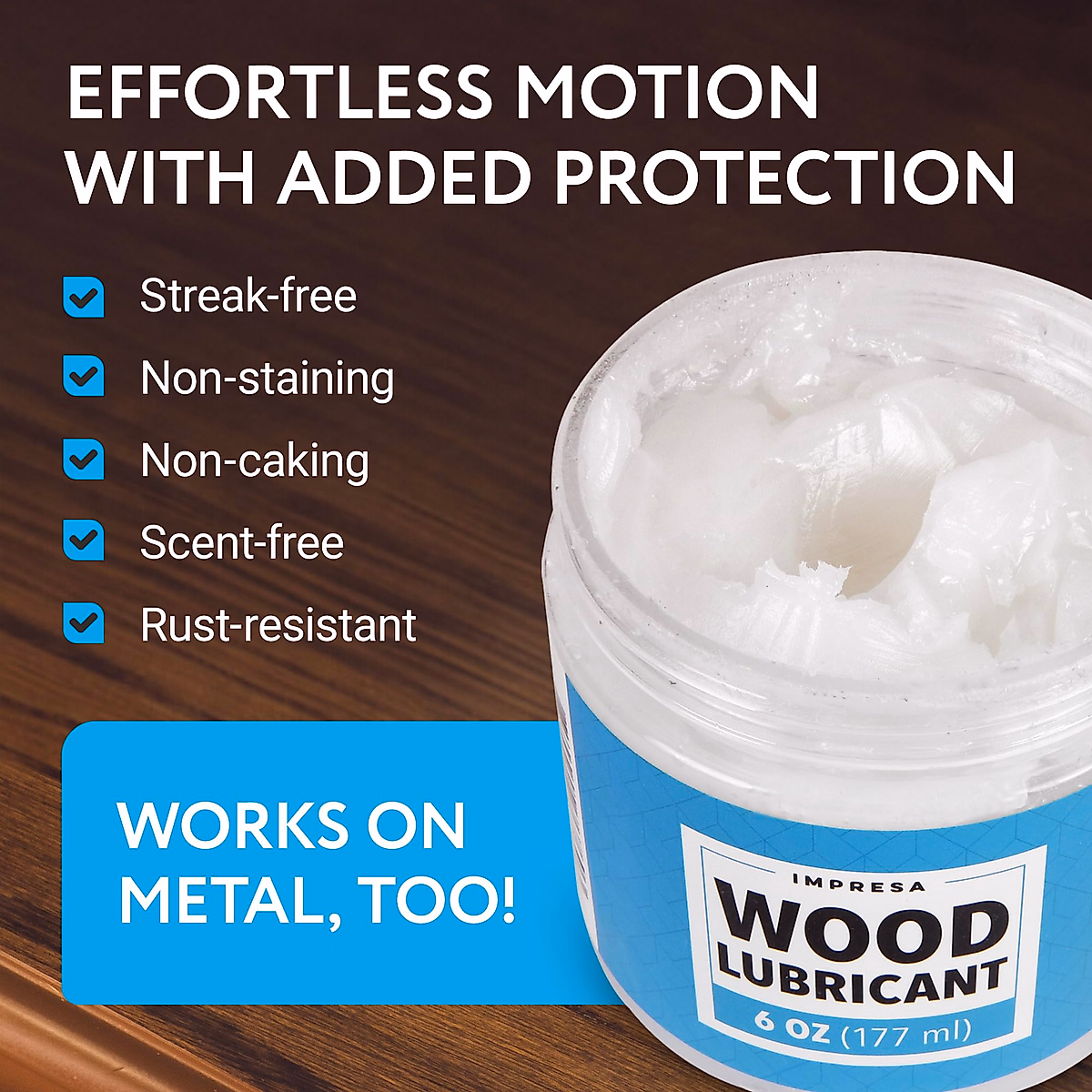 IMPRESA Wood Lubricant for Home DIY Projects - Multi-Purpose Semi Paste Wax for Wood - Drawer & Door Hinge Lubricant - Loosen Drawer Slide - Restore & Preserve Wooden Slide -Non Spray Lubricant - 6oz
