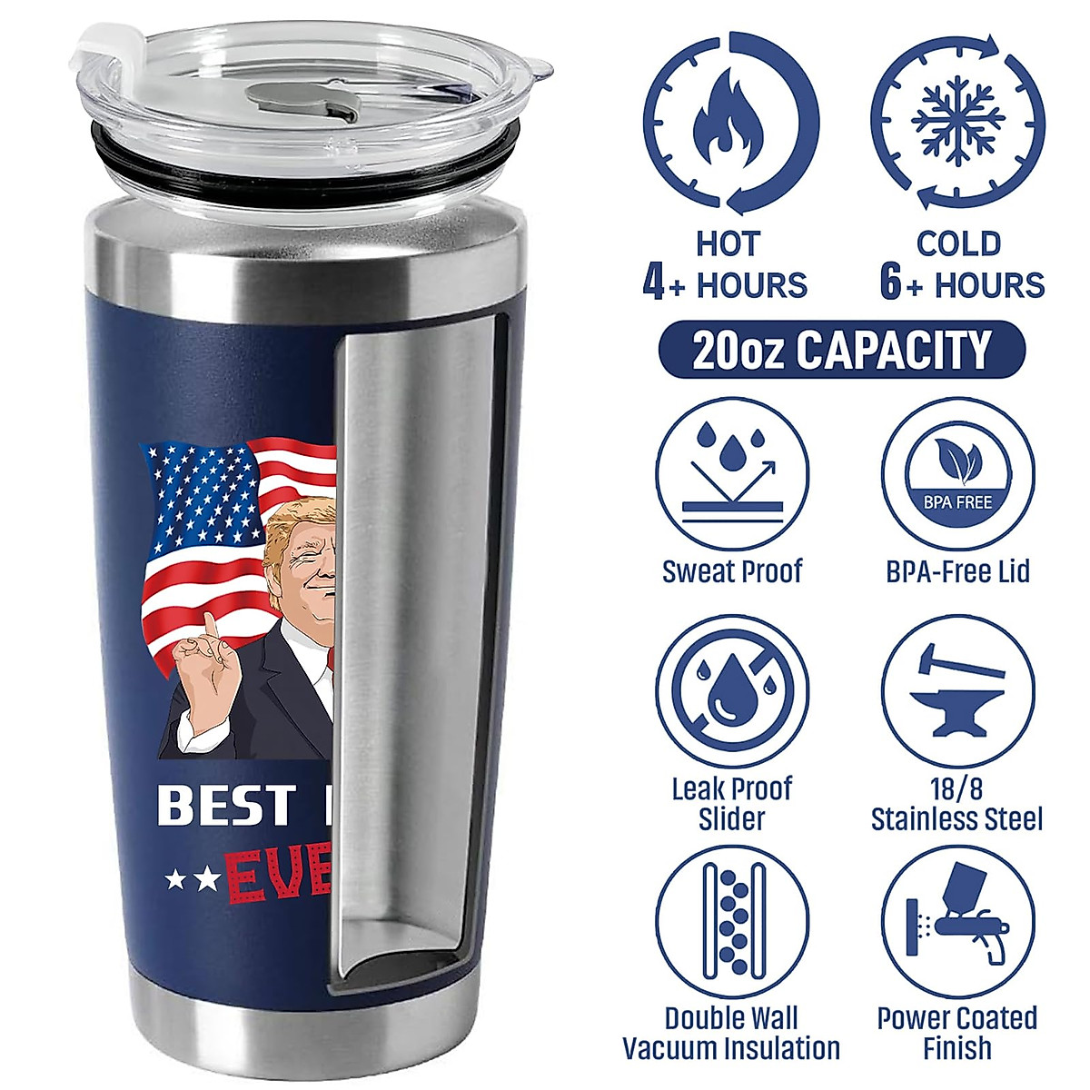 XWLAI Father's Day Papa Gifts from Daughter, Son, Kids - Dad Gifts from Daughter, Son on Fathers Day, Christmas, Birthday, Best Dad Ever Tumbler 20Oz, Stainless Steel Tumbler
