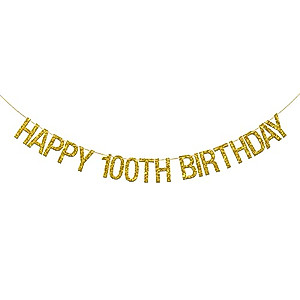 INNORU ™ Happy 100th Birthday Banner - Gold Glitter 100th Sign Letters Hang Bunting - 100th Birthday Party Decorations Supplies