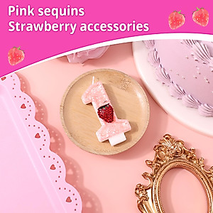 Pink Number 1 Candle, Strawberry Cake Topper Berry Number One Candle for First Birthday Party Supplies Decor for 1st Birthday Anniversary Decorations Photo Props