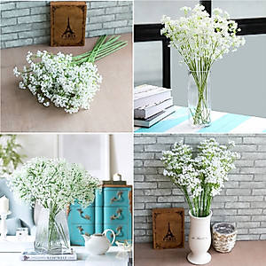 Baby Breath, Gypsophila Artificial Fake Silk Plants, Real Touch Flowers DIY Home Garden for Wedding Party Decoration, Idea Present for Thanksgiving, Halloween, Christmas, New Year (White), 10Pcs