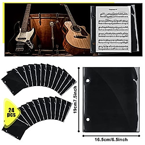 24 Pieces Flip Folder Pages Flip Folio Marching Band Musical Flip Folder with 2 Holes 7.5 x 6.3 Inches PVC Waterproof Window Pages for Holding Sheet Music Files (Black, Single Available)