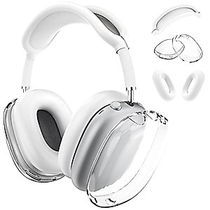 JDHDL [3 in 1] for Airpods Max Case Cover, Clear Soft TPU Earcup Case Cover+Slicone Earpad Cover+Silicone Overhead Cover, Transparent Protective Case for Apple Airpods Max Accessories