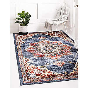 Unique Loom Utopia Collection Traditional Classic Vintage Inspired Area Rug with Warm Hues, 9 ft x 12 ft, Navy Blue/Burgundy
