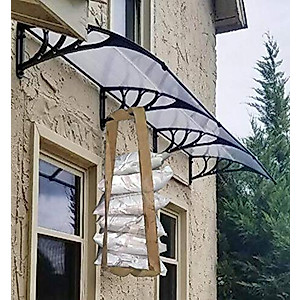 MCombo 38 inch x 116 inch Window Awning Outdoor Polycarbonate Door Shade Patio Cover Canopy, 6055-4012 (Pure White Bracket +Clear Hollow Sheet)