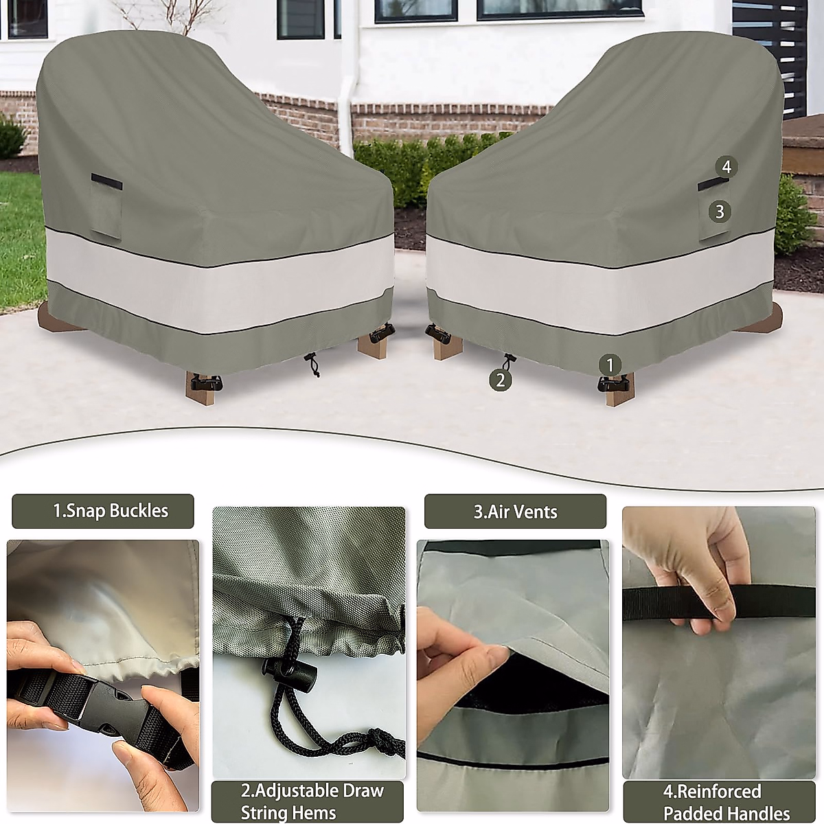 Outdoor Adirondack Chair Cover 2 Pack,Waterproof 100% Patio Chair Covers,30W x 34 D x 36 H inches,Patio Adirondack Chair Cover for Outdoor Chair -Grayish Green