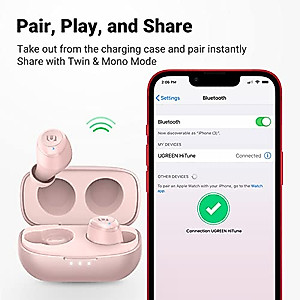 UGREEN HiTune Wireless Earbuds Bluetooth 5.0, Aptx HiFi Stereo Wireless Headphones with Built-in Mic, CVC 8.0 Clear Call Bluetooth Earbuds, Wireless Earphones with Deep Bass, 27H Playtime Rosegold