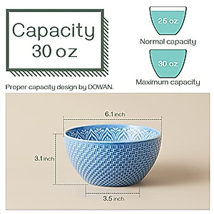 DOWAN Ceramic Soup Bowls, Colorful Deep Cereal Bowls, 30 Ounce Bowls Set of 4 for Ramen, Salad, Fruits, Snack, Pasta, Side Dishes, Ideal Wedding Party Housewarming Gift