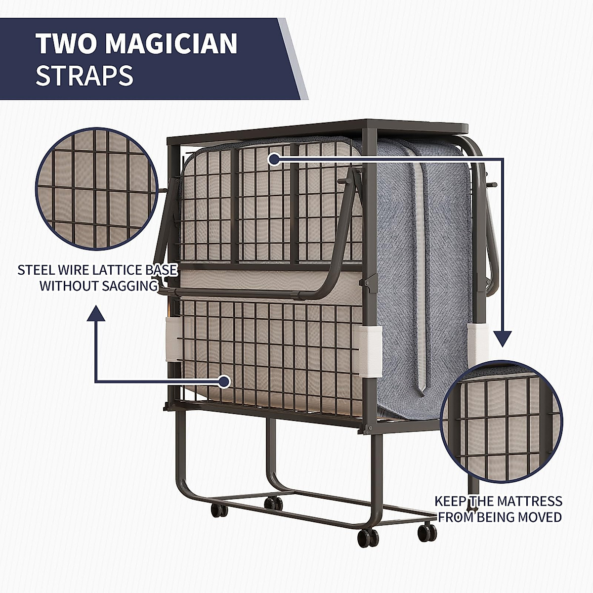 ijuicy Folding Bed,75" x 31" Rollaway Bed with 5”Thickness Mattress for Adults,High Rebound Foam Filling,Folding Bed with Storage Cover,Steel Frame with 4 Movable and Lockable Wheels