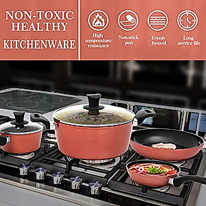 EJOYWAY kitchen pots and pans Basic 6-Piece PFAS-Free nonstick pots and pans set Ceramic Coating Multi-function Cookware Set Induction Bottom,Saucepan, Stock Pot, Frying Pan, Rose Gold