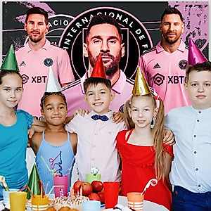 Soccer Star 𝓜𝓮𝓼𝓼𝓲 Birthday Party Supplies, Happy Birthday Backdrop for Miami CF Theme Party, 5 x 3 FT Soccer Birthday Banner for Girls Boys Fans Football Birthday Party Decorations