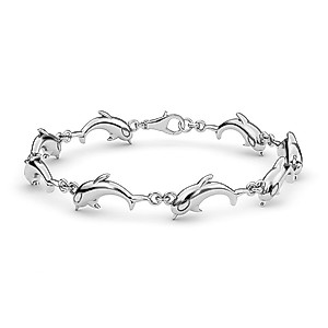 Shop LC Dolphin Link Charm Bracelets for Women 925 Sterling Silver Ocean Jewelry Beach Gifts for Women Size 7.25" Birthday Gifts