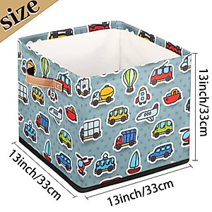 Cube Storage Bins 13 Inch Fabric Storage Basket Truck Plane Square Storage Bins Collapsible Nursery Storage Bin Organizer Basket Car Ship Storage Box for Shelves, Closet
