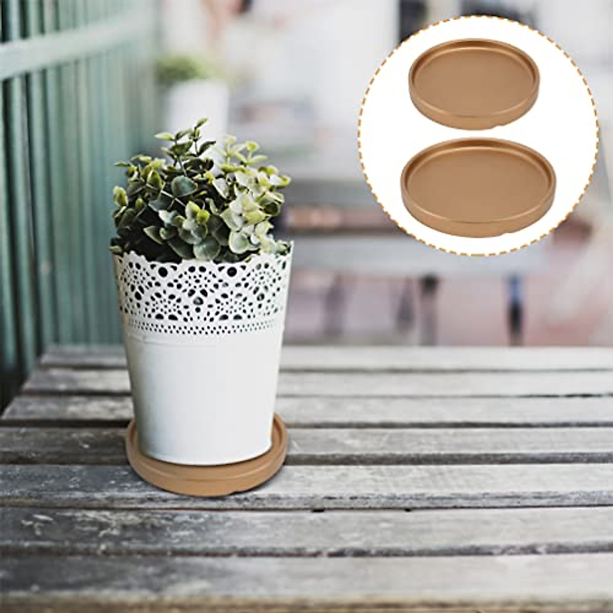 HANABASS Round Pallet Flowerpot Tray 2pcs Gardening Potted Plant Trays Cement Flowerpot Trays Flower Pot Mats Balcony Succulent Pot Trays for Home Kitchen Gold Flower Pot Saucer Bonsai Water Trays