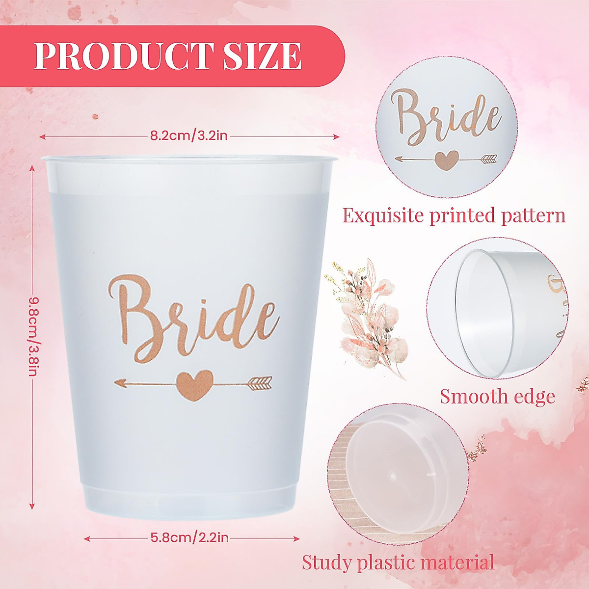RONRONS 12 Pieces Bachelorette Cups, Plastic White Bride Tribe Cups, Team Bride Bachelorette Party Decorations, Reusable Bachelorette Supplies for Bridal Shower, Bridesmaid Wedding Gift