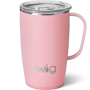 Swig Life 18oz Travel Mug, Insulated Tumbler with Handle and Lid, Cup Holder Friendly, Dishwasher Safe, Stainless Steel, Travel Coffee Cup (Blush)