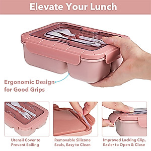 Caperci Premium Bento Box Adult Lunch Box for Older Kids - Leakproof 44 oz 3-Compartment Lunch Containers for Adults and Teens, Ergonomic Design, Built-in Utensil Set & BPA Free (Pink)