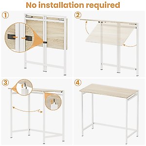Elephance Folding Desk No Assembly Required 31.5" Small Foldable Computer Desk for Small Spaces, Space Saving Study Writing Office Desk Foldable Table for Home Office Beige