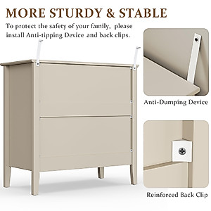 RoyalCraft 3 Drawer Dresser Set of 2, Fluted Chest of Drawers with Storage, Modern Painted 30 inch Tall Nightstand for Bedroom Living Room Entryway, Beige